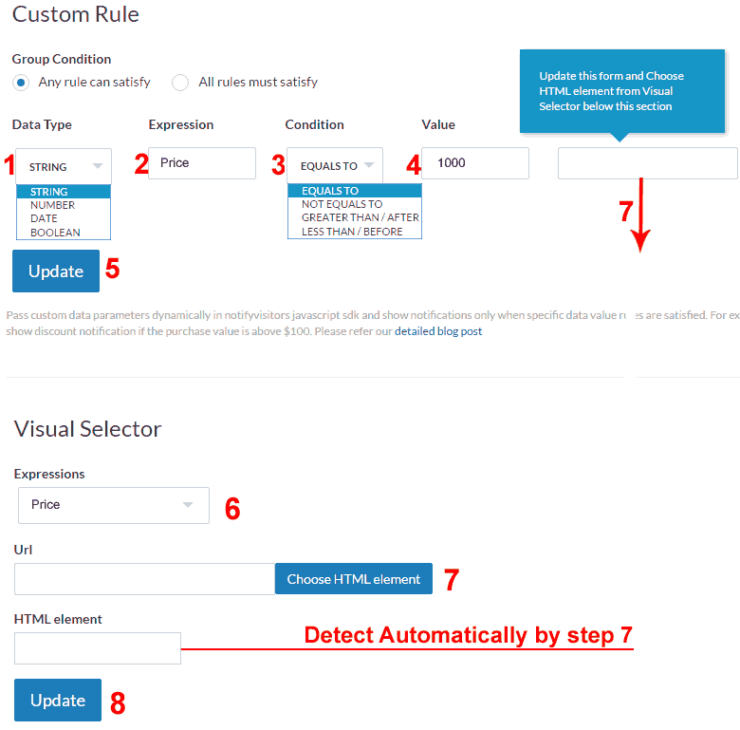 Custom Notifications using visual selector